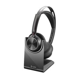 Poly Wireless-Headset »BT Headset Voyager Focus 2 UC mit Stand« Bluetooth Active Noise Cancelling (ANC) Active Noise Canceling Schwarz Bequemer...