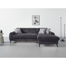 COTTA Ecksofa »Mia L-Form mit 3 Zierkissen« wahlweise mit Bettfunktion, Bettkasten, Beleuchtung & Wireless-Charger black