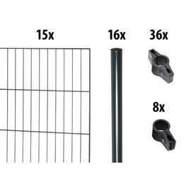 GARDEN 'N' MORE Einstabmattenzaun &raquo;mit Rundpfosten&laquo; 15 Elemente f&uuml;r 30 m, LxH: 200 x 150 cm, mit 16 Pfosten grau Kunststoff, Stahl