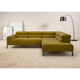 Places of Style Ecksofa »Antonelli, L-Form, inkl. Kopfteilverstellung, Breite 276 cm« ohne Sitztiefenverstellung, in Feincord, pistachio pistachio