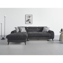 COTTA Ecksofa &raquo;Mia L-Form mit 3 Zierkissen&laquo; wahlweise mit Bettfunktion, Bettkasten, Beleuchtung & Wireless-Charger grau 90% Polyester 10% Polyamid