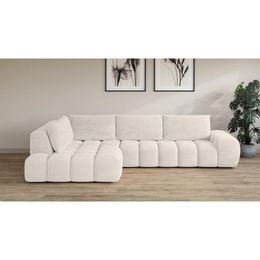 Inosign Ecksofa »AZITA Designsofa, elegant und bequem L-Form, Bubble-Optik« lose Rückenkissen, traumhafte Steppung, Maße B/T/H: 352/210/72 cm creme