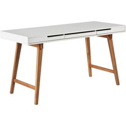 MCA furniture Schreibtisch »Anneke L« weiß matt lackiert, Gestell Massivholz buchefarben, Breite 140 cm weiß matt + Buchefarben + weiß matt