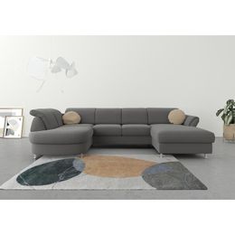 Sit & More SIT&MORE Wohnlandschaft »Apulia U-Form« wahlweise Bettfunktion, Bettkasten und Kopf- und Armteilverstellung grau
