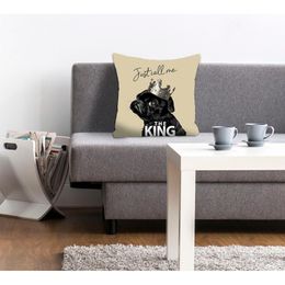 queence Dekokissen &raquo;JUST CALL ME THE KING&laquo; mit einem Mops mit Krone schwarz Polyester