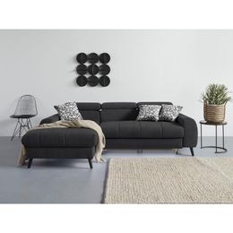 COTTA Ecksofa »Mia L-Form mit 3 Zierkissen« wahlweise mit Bettfunktion, Bettkasten, Beleuchtung & Wireless-Charger black