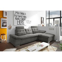 ED EXCITING DESIGN Ecksofa »Nalo L-Form« mit Bettfunktion, Armteilverstellung, Kopfstützen & 2 Nierenkissen braun