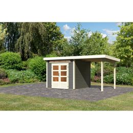 Karibu Gartenhaus »"Ammersee 3" SET mit Anbaudach 2, 35m Breite« naturbelassen oder terragrau terragrau