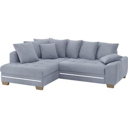 MR. COUCH Ecksofa »Nikita II, L-Form« mit Kaltschaum, RGB-LED Beleuchtung, wahlweise mit Bett, Bettkasten Memphis 1676 blue grey