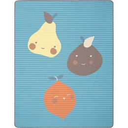 Biederlack Babydecke »Little Fruits« mit lustigen Früchten, Kuscheldecke blau/gelb Obermaterial: 58% Baumwolle, 35% Polyacryl, 7% Polyester B/L: 75...