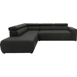 DOMO collection Ecksofa »Brandon L-Form, auch in Leder« inklusive Kopfteilverstellung, wahlweise mit Sitztiefenverstellung schwarz