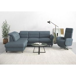 Sit & More SIT&MORE Ecksofa »Grenoble L-Form mit Federkern« wahlweise mit Bettfunktion, Bettkasten, Arm- und Kopfteilverstellung blau/grau