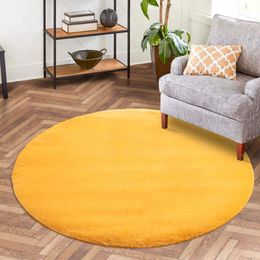Carpet City Hochflor-Teppich »TOPIA400« rund 21 mm Höhe besonders weich und kuschelig durch Polyester, Uni-Farben gelb Obermaterial: 100% Polyester...