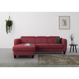 Sit & More SIT&MORE Ecksofa »Belluci L-Form« inklusive Federkern, wahlweise mit Bettfunktion und Bettkasten bordeaux