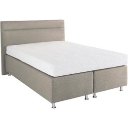 Westfalia Schlafkomfort Boxspringbett wahlweise mit LED-Beleuchtung Struktustoff dunkelbeige