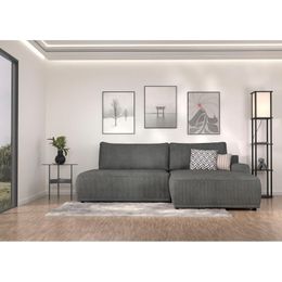 Trendmanufaktur Ecksofa »Fordon II, Schlafsofa mit Bettkasten, Couch in L-Form, Breite 250 cm« in Cordstoff HYPER, dunkelgrau, Armlehne rechts...