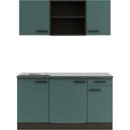 Optifit Pantryk&uuml;che &raquo;Palma&laquo; Breite 150 cm, wahlweise mit Unterbauk&uuml;hlschrank oder Kochfeld K&uuml;che: gr&uuml;n + Front: steingr&uuml;n + Korpus: anthrazit +...