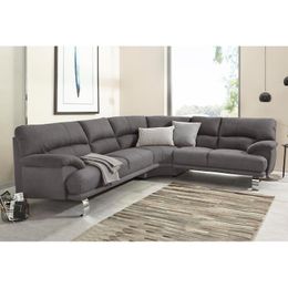 Trendmanufaktur Ecksofa &raquo;Cecilia II, in italienischen Design, bequem, hoher Sitzkomfort, L-Form&laquo; extrabreite Armlehnen f&uuml;r noch mehr Sitzkomfort grau 
