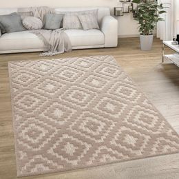 Paco Home Teppich &raquo;Livorno 671&laquo; rechteckig 14 mm H&ouml;he Uni-Farben, Scandi, Rauten Muster, Hoch-Tief Effekt, Outdoor geeignet beige Obermaterial:...