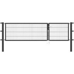 Alberts Zaundoppelt&uuml;r &raquo;Flexo&laquo; 300 cm Breite (100 + 200 cm), in versch. H&ouml;hen grau Stahl
