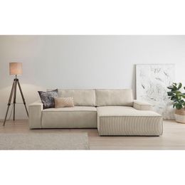 Home Affaire Ecksofa »SHERWOOD Schlafsofa 267 cm, L-Form, « Schlaffunktion mit Bettkasten (210x136 cm), Cord, Vintage, Samtvelours hellbeige