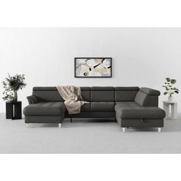 Sit & More SIT&MORE Wohnlandschaft »Marano U-Form« inklusive Kopfteilverstellung, wahlweise mit Bettfunktion, Bettkasten grau 94