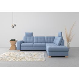 Sit & More SIT&MORE Ecksofa »Quincy L-Form« wahlweise mit Bettfunktion und Bettkasten blau
