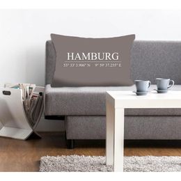 queence Dekokissen &raquo;Hamburg&laquo; Kissenh&uuml;lle,Hamburg Schriftzug,Koordinaten,Stadtmotiv,Urban,Maritim grau Polyester