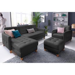 exxpo - SOFA FASHION Ecksofa »Elio, kompakt und komfortabel, bequem und zeitloses Design, L-Form« wahlweise mit Bettfunktion schwarz