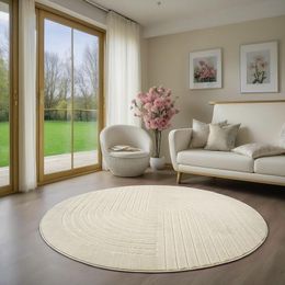the carpet Teppich &raquo;Parma&laquo; rund 10 mm H&ouml;he moderne Wohnzimmer Teppich Outdoor geeignet dichter Flor Creme Obermaterial: 100% Polypropylen &Oslash; 160 cm...