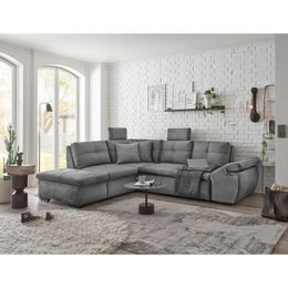 ED EXCITING DESIGN Ecksofa &raquo;Alija L-Form&laquo; mit Bettfunktion, Bettkasten, Armteilverstellung & Kopfst&uuml;tzen grau 100% Polyester