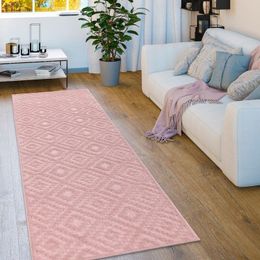 Paco Home Teppich &raquo;Livorno 672&laquo; rechteckig 14 mm H&ouml;he Uni-Farben, Scandi, Rauten Muster, Hoch-Tief Effekt, Outdoor geeignet pink Obermaterial: 100%...