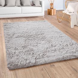 Paco Home Hochflor-Teppich »Silky 591« rechteckig 37 mm Höhe Uni-Farben, besonders weich und kuschelig silberfarben Obermaterial: 100% Polyester B...