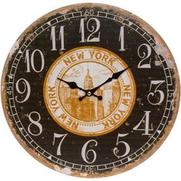 MyFlair MÖBEL & ACCESSOIRES Wanduhr »"New York"« rund, Ø 33, 8 cm, Vintage Optik, dekorativ in Küche & Wohnzimmer schwarz