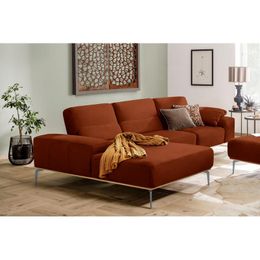 W.Schillig Ecksofa &raquo;run, Designsofa mit tollem Sitzkomfort, bequem, L-Form&laquo; mit elegantem Holzsockel, F&uuml;&szlig;e in Silber matt, Breite 319 cm orange 