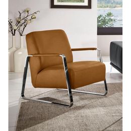 W.Schillig Cocktailsessel »quadroo Designsessel, Loungesessel« mit bezogenen Armlehnen, Gestell in Chrom glänzend brandy S37