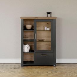 SET ONE BY Musterring Highboard »York« Typ 13 und 14, mit Glastür und Schubkasten, 3 Farbvarianten, B 105 cm Grau / Eiche