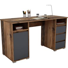 ByLiving Schreibtisch »Lobo« Breite 138 cm, Computertisch mit Schubladen, im modernen Design Old Wood/Anthrazit + Old Wood + Old Wood Maße: B138 x...