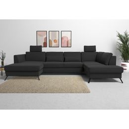 Sit & More SIT&MORE Wohnlandschaft »Olsen U-Form« inklusive Sitztiefenverstellung, wahlweise mit Bettfunktion, 15cm hoch schwarz