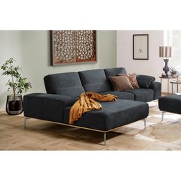 W.Schillig Ecksofa »run, Designsofa, bequem, L-Form« mit elegantem Holzsockel, Füße in Chrom glänzend, Breite 299 cm nachtschwarz Z73