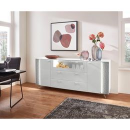 Leonardo Sideboard »AUREA« mit Pailletten-Akzent, wahlweise mit Beleuchtung Lack weiß/Paillette silber metallic