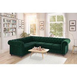 Home Affaire Chesterfield-Sofa »Duc Ecksofa L-Form« hochwertige Knopfheftung im Rücken, Samtoptik mit changierender Optik grün