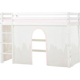 Hoppekids Hochbett »Winter Wonderland» 90x200cm mit Vorhang & Matratze« Set, FSC zert Massivholz, 10 Jahre Garantie auf Fertigungsfehler weiß + rosa