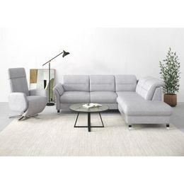 Sit & More SIT&MORE Ecksofa »Grenoble L-Form mit Federkern« wahlweise mit Bettfunktion, Bettkasten, Arm- und Kopfteilverstellung silber