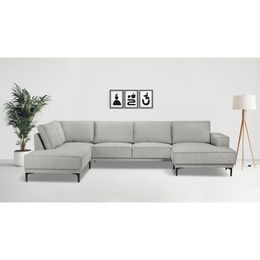 Places of Style Wohnlandschaft »XXL Sofa Oland, Struktur, Flachgewebe, Luxus-Microfaser, Boucle« U-Form, 345 cm, Wellenunterfederung,...