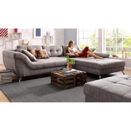 Jockenh&ouml;fer Ecksofa &raquo;San Francisco L-Form&laquo; mit eingearbeiteter Kaltschaummatte und Steppung, inklusive Kissen braun Luxus-Microfaser ALCATOP (100% Polyester);