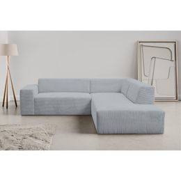 WERK2 Ecksofa »Zeus-M, tolles Sofa mit schönen Details, L-Form« Curvy Trend Garnitur, urbane Optik, komfortable Wellenunterfederung Grau