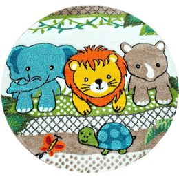 Paco Home Kinderteppich »Diamond 634« rund 18 mm Höhe 3D-Kinder Design, Motiv Zootiere, Kinderzimmer grün Obermaterial: 100% Polypropylen Ø 120 cm...