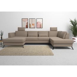 Sit & More SIT&MORE Wohnlandschaft »Olsen U-Form« inklusive Sitztiefenverstellung, wahlweise mit Bettfunktion, 15cm hoch taupe