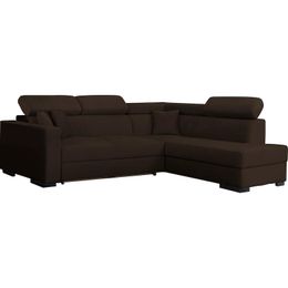 Home Affaire Ecksofa &raquo;Tulio L-Form&laquo; wahlweise mit Bettfunktion und Bettkasten, incl. 3 Zierkissen braun Struktur fein (100% Polyester);Struktur (100% 